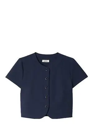 Sandro Round-neck Button-down Crop Top - Navy Blue