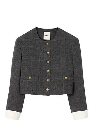 Sandro Button-down Stretch-woven Jacket With Rhinestone Embellishments - Grey / Brown