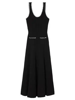 Sandro Scoop-neck Bead-embellished Midi Dress - Black