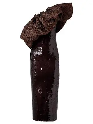 DIMA AYAD One-shoulder Sequined Midi Dress - Brown