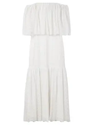DIMA AYAD Off-the-shoulder Tiered Metallic Lace Maxi Dress - White
