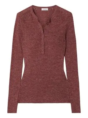 Gabriela Hearst Anges Ribbed Henley Top Burgundy