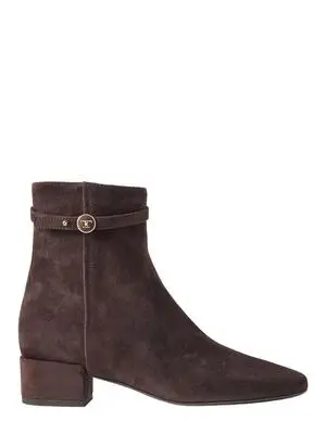 TOD'S Embellished Suede Ankle Boots Dark Brown