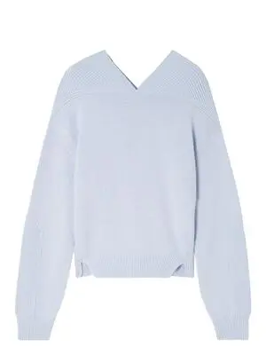 Victoria Beckham Ribbed Wool And Cashmere-blend Sweater - Blue