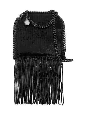 Stella McCartney Falabella Tiny Fringed Sequined Shoulder Bag - Black