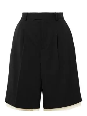 RÓHE Satin-trimmed Pleated Shorts - Black
