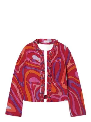 Emilio Pucci Printed Cotton-terry Jacket With Embellishments - Pink