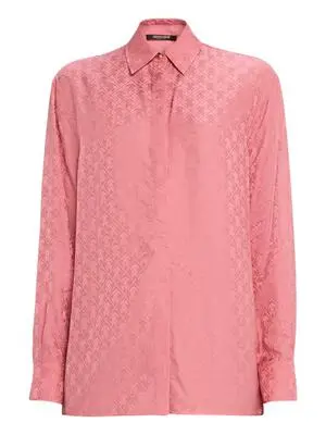 Roberto Cavalli Monogram Jacquard Silk Button-down Shirt - Antique Rose