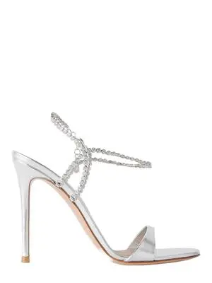 GIANVITO ROSSI 90 Crystal-embellished Metallic Leather Sandals - Silver