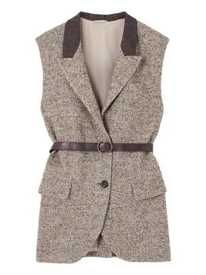 Brunello Cucinelli Brunello Cucinelli Belted Cashmere-Blend Gilet Neutrals