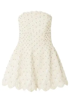 CLIO PEPPIATT Scallop Strapless Embellished Taffeta Mini Dress - Ivory