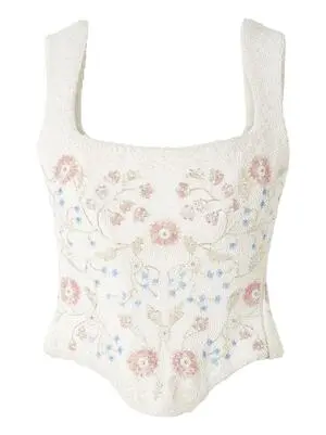 CLIO PEPPIATT Sophie Embellished Beaded Bustier Top - White