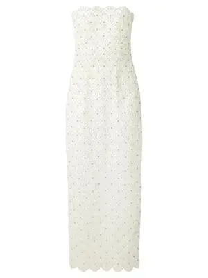 CLIO PEPPIATT Strapless Scalloped Embellished Taffeta Gown - Ivory