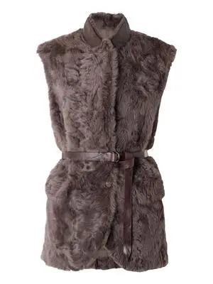 Brunello Cucinelli Leather-trimmed Belted Gilet - Brown