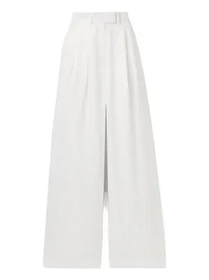 ANINE BING Lou Pleated Woven Wide-Leg Pants Neutrals