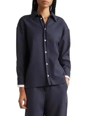 Marni Oversized Virgin Wool Button-up Shirt - 00b99 Blue Black