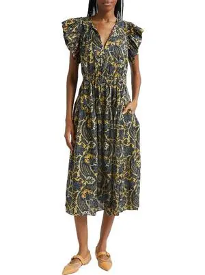 Ulla Johnson Kairi Flutter Sleeve Midi Dress - Luna