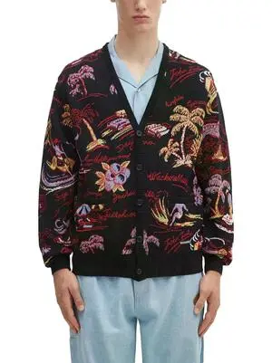 WACKO MARIA Tropical-pattern Cardigan - Black
