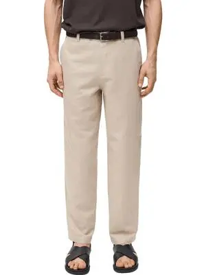 Mango Regular Fit Linen & Cotton Trousers - Sand