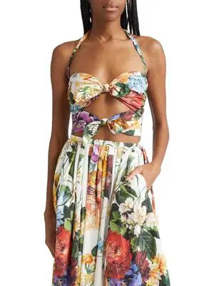 Dolce & Gabbana Floral Bow Cutout Halter Top - Ha5pc B.fiori Cret. F.bco