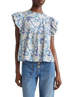 Ulla Johnson Sienna Flutter Sleeve Top - Ciel