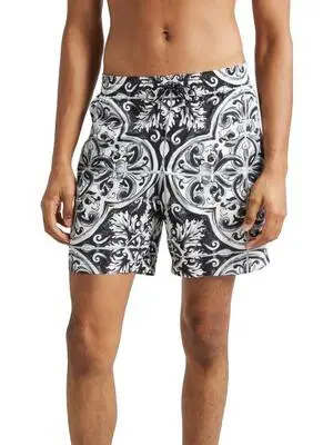 Dolce & Gabbana Majolica Print Swim Trunks - Hy5dq Maiolica 2l Nero