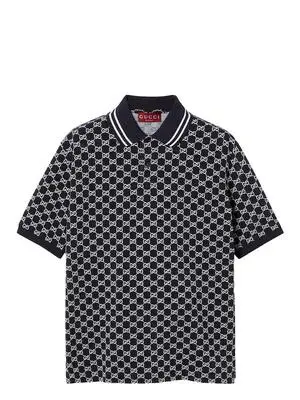 Gucci Gg Cotton Piquet Jacquard Polo Shirt - Blue