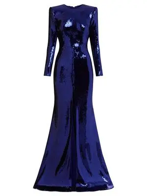 Alex Perry Sequined Long Sleeve Gown - Purple