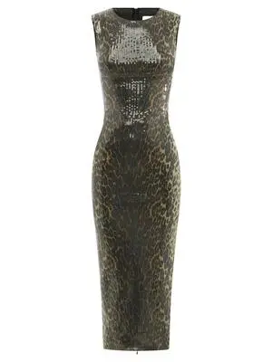 Alex Perry Sequined Leopard-print Midi Dress - Animal