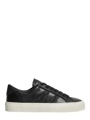 Moncler Monaco2 Leather & Glitter Sneakers - Black