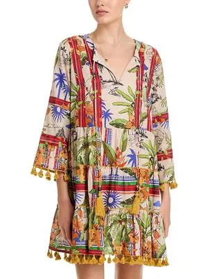 LUCKY & COCO Printed Split V-neck Dress - Havana