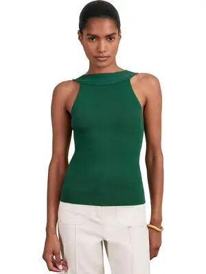 REISS Maisie Low-Back Rib-Knit Vest Green