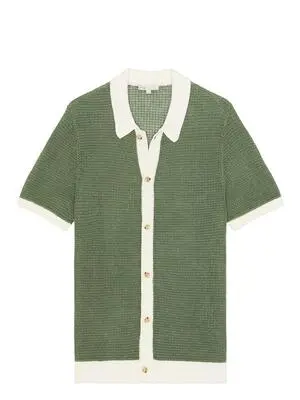 Onia Linen Short Sleeve Button Up Knit Shirt In Green - Seaspray & White
