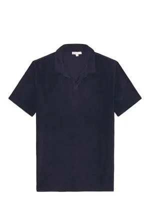 Onia Towel Terry Johnny Collar Polo In Navy - Deep Navy