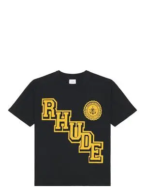 Rhude Collegiate Crest Tee In Black - Vintage Black & Yellow