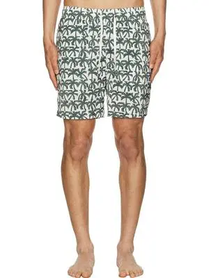 Onia Charles 7 Swim Trunk - Off White & Dark Olive