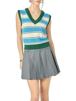English Factory Wide Stripe Sleeveless Knit Top - Blue/ Green Stripe