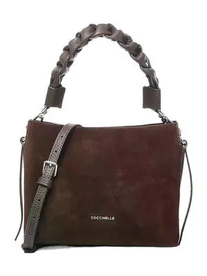 COCCINELLE Suede Shoulder Bag With Braided Handle Brown
