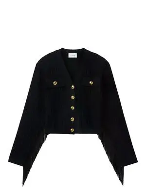 St. John Fringe-detail Ribbed Knit Jacket - Black