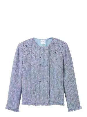 St. John Sequin-embellished Tweed Jacket - Blue