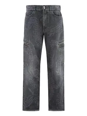 Givenchy Dragon-print Cargo Jeans - Grey