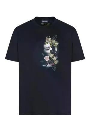 Emporio Armani Floral-print Portrait T-shirt - Black
