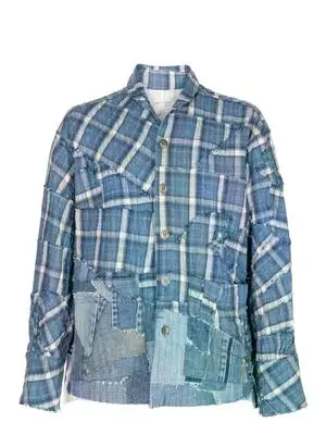GREG LAUREN Patchwork Checked Shirt - Blue