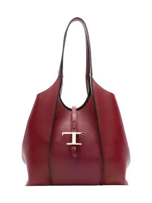 TOD'S Leather T-bar Clasp Tote Bag - Red