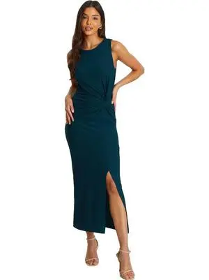 QUIZ Textured Knot Front Maxi Dress - Teal