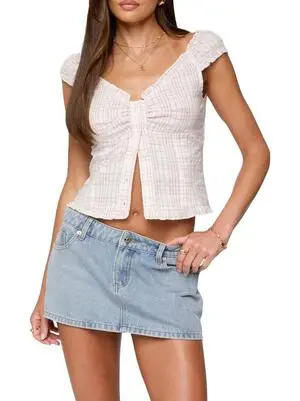 EDIKTED Plaid Button-up Top - Pink