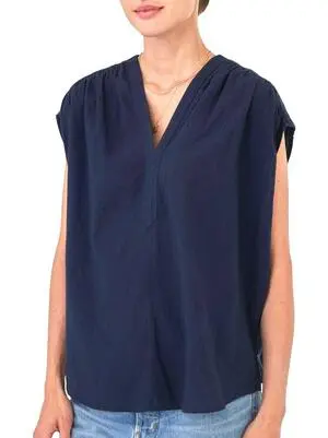 OCEAN+MAIN Sleeveless Top With Rouched Shoulder Detail - Navy