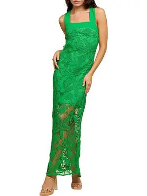 CIEBON Krystina Crochet Maxi Dress Green