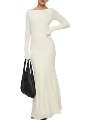 Princess Polly Long Sleeve Open Back Maxi Dress - Cream