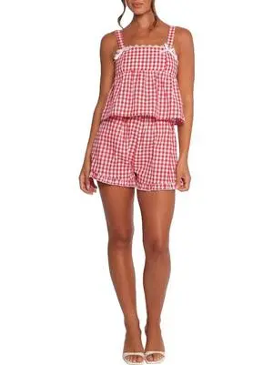 PETAL & PUP Gingham Cotton Babydoll Tank & Shorts Set - Red